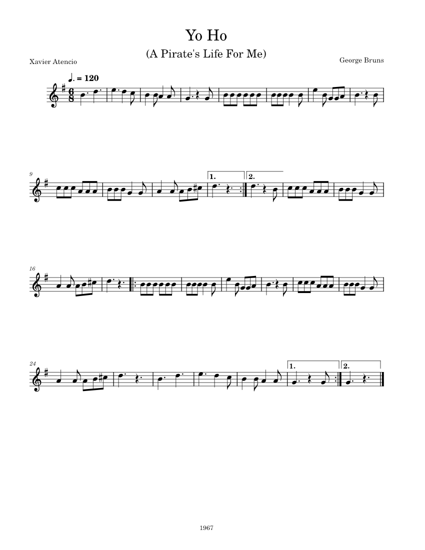 Yo Ho! (A Pirate's Life For me) – George Bruns, Xavier Atencio Yo Ho ...