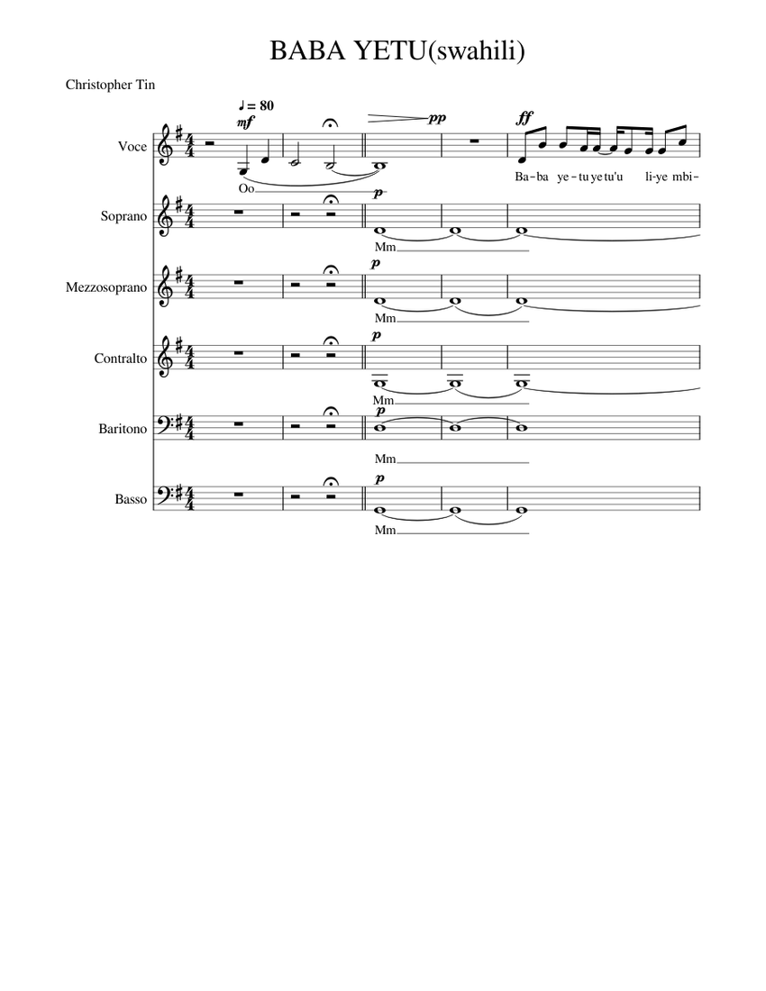 BABA YETU Sheet music for Vocals, Soprano, Alto, Bass, Baritone (Choral) | Download and print in ...