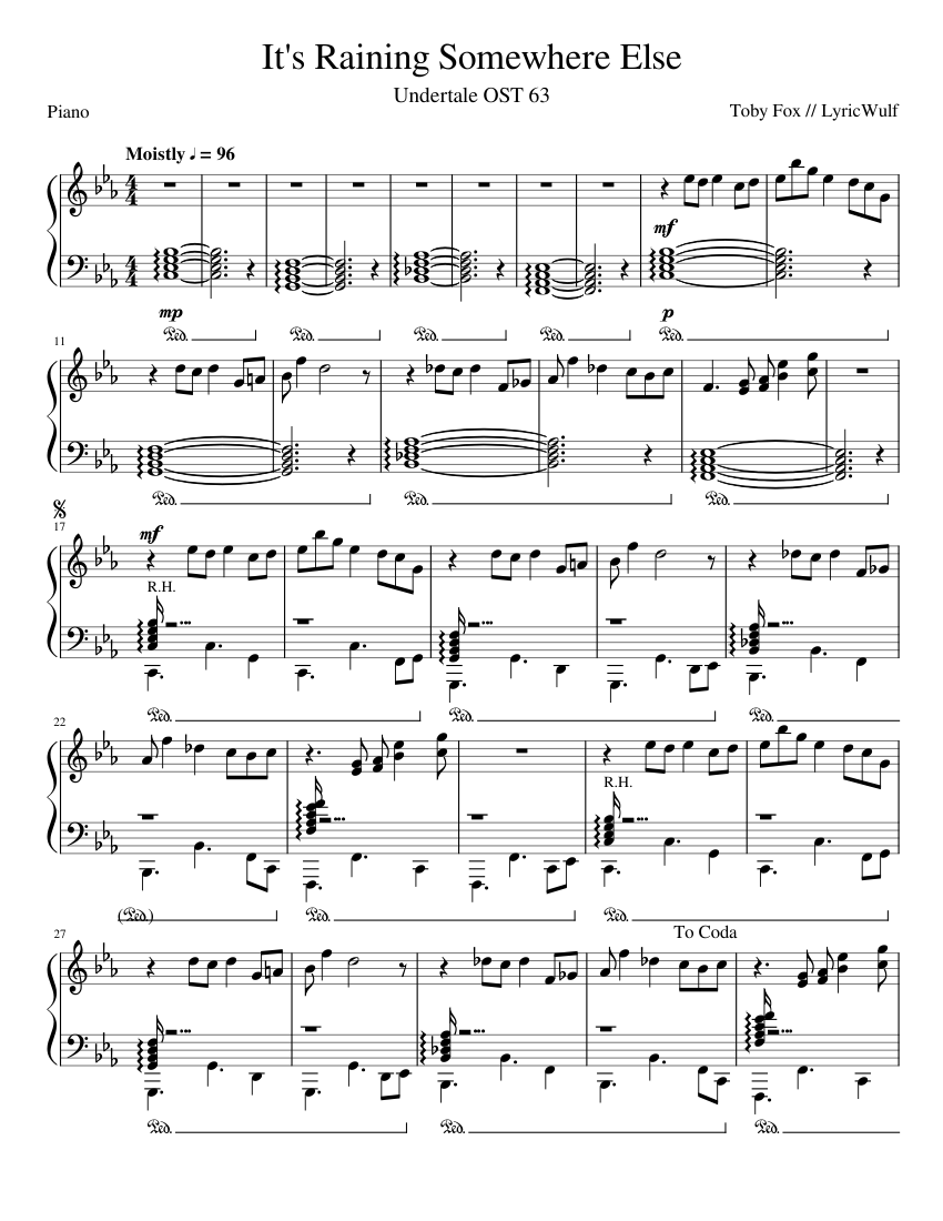 Undertale OST 63 - It's_Raining_Somewhere_Else Sheet music for Piano (Solo) | Musescore.com