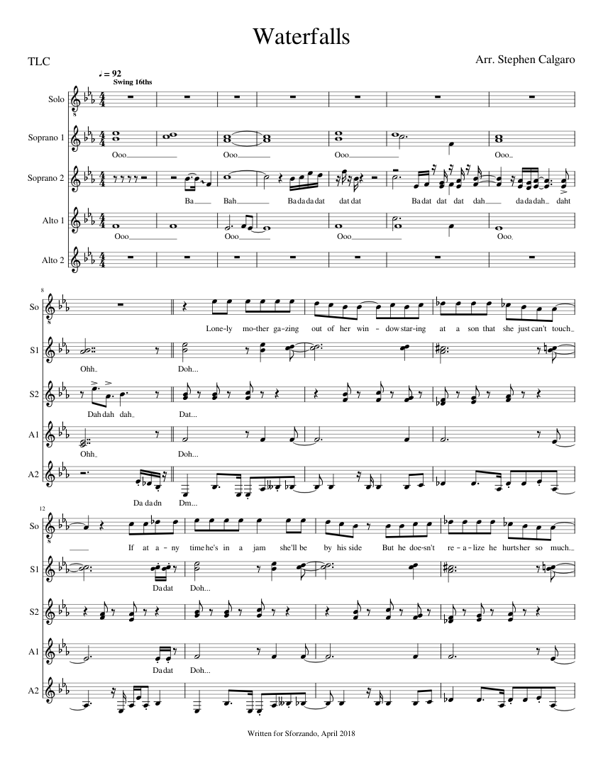 Waterfalls - TLC SSAA (PB) Sheet music for Piano (A Capella ...