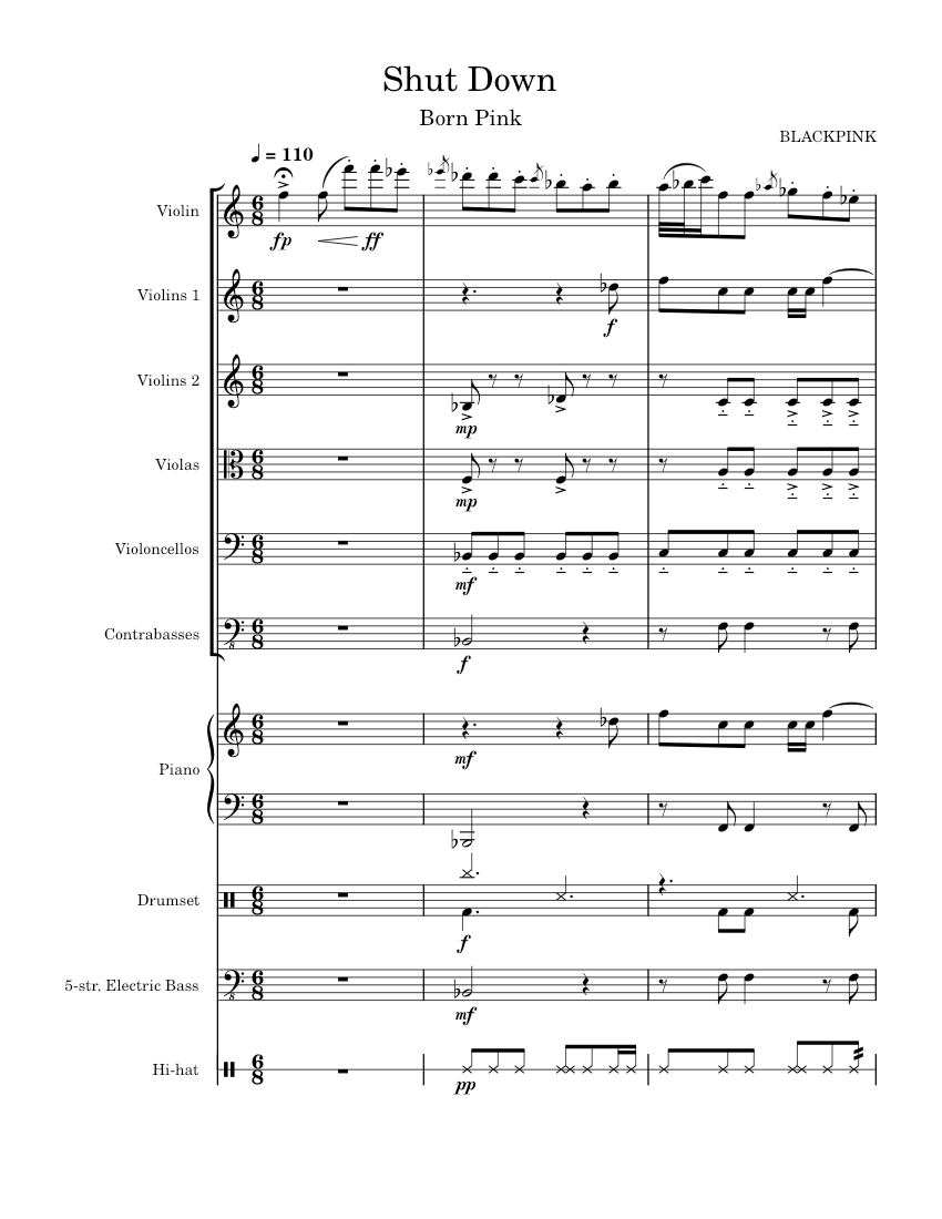 Shut Down – BLACKPINK Sheet music for Piano, Violin, Bass guitar, Drum group & more instruments ...