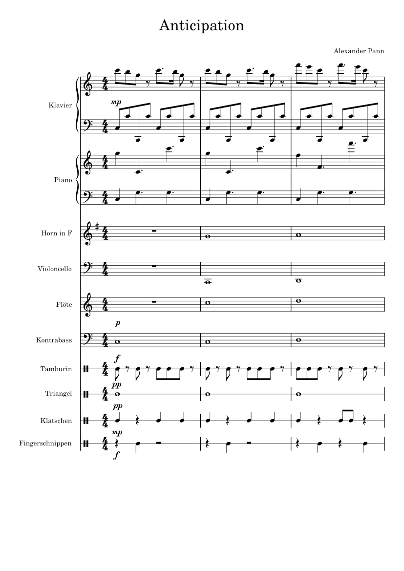 Anticipation - Alexander Pann Sheet music for Piano, Tambourine, Flute ...