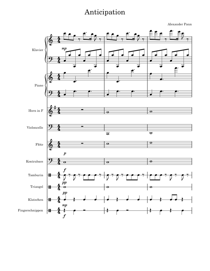 Anticipation - Alexander Pann Sheet music for Piano, Tambourine, Flute ...