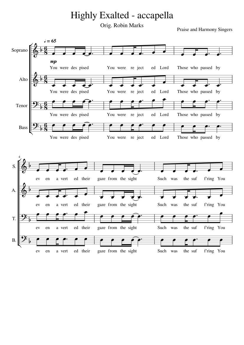 Highly Exalted - Robin Marks Sheet Music for Soprano, Alto, Tenor, Bass ...