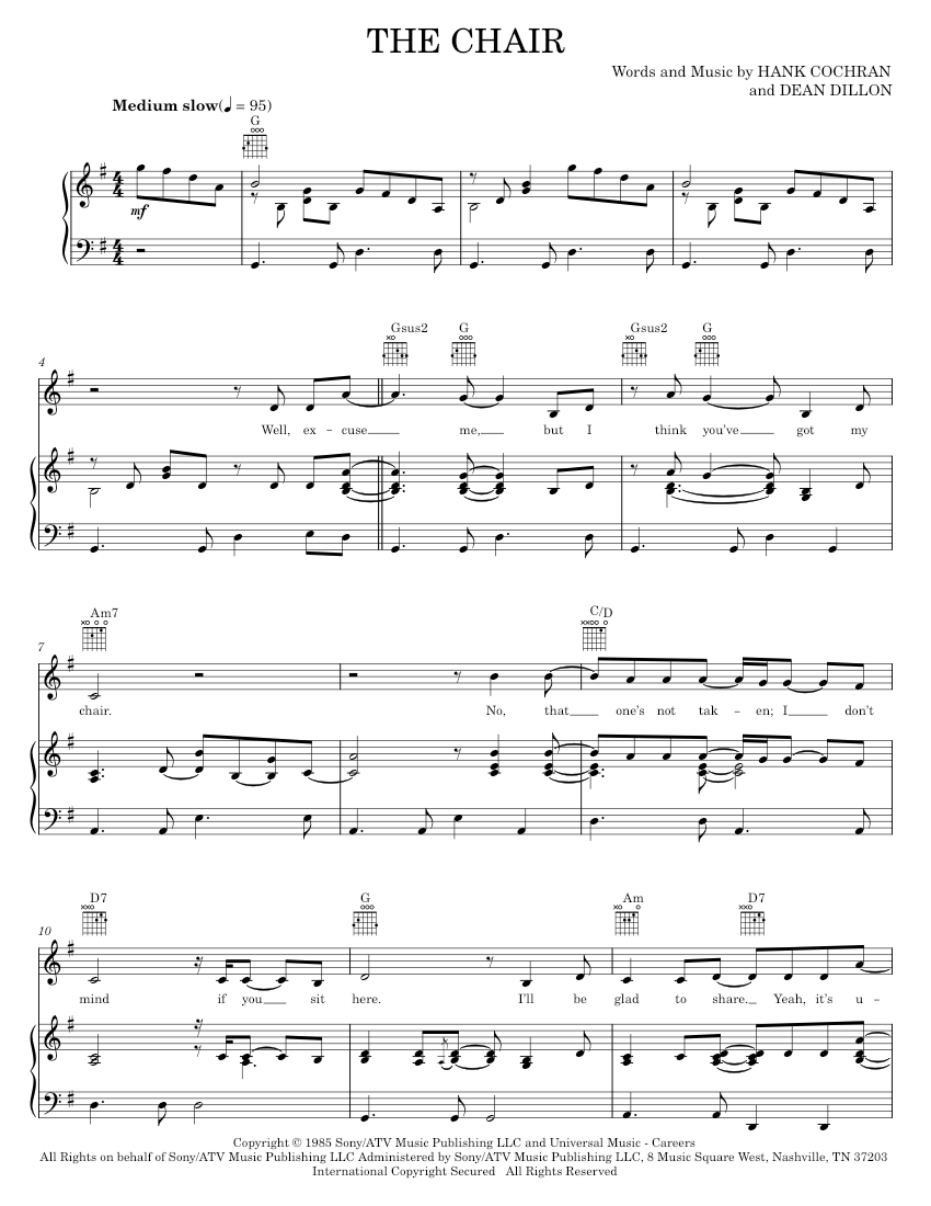 Play Official version of The chair Sheet Music by George Strait for ...