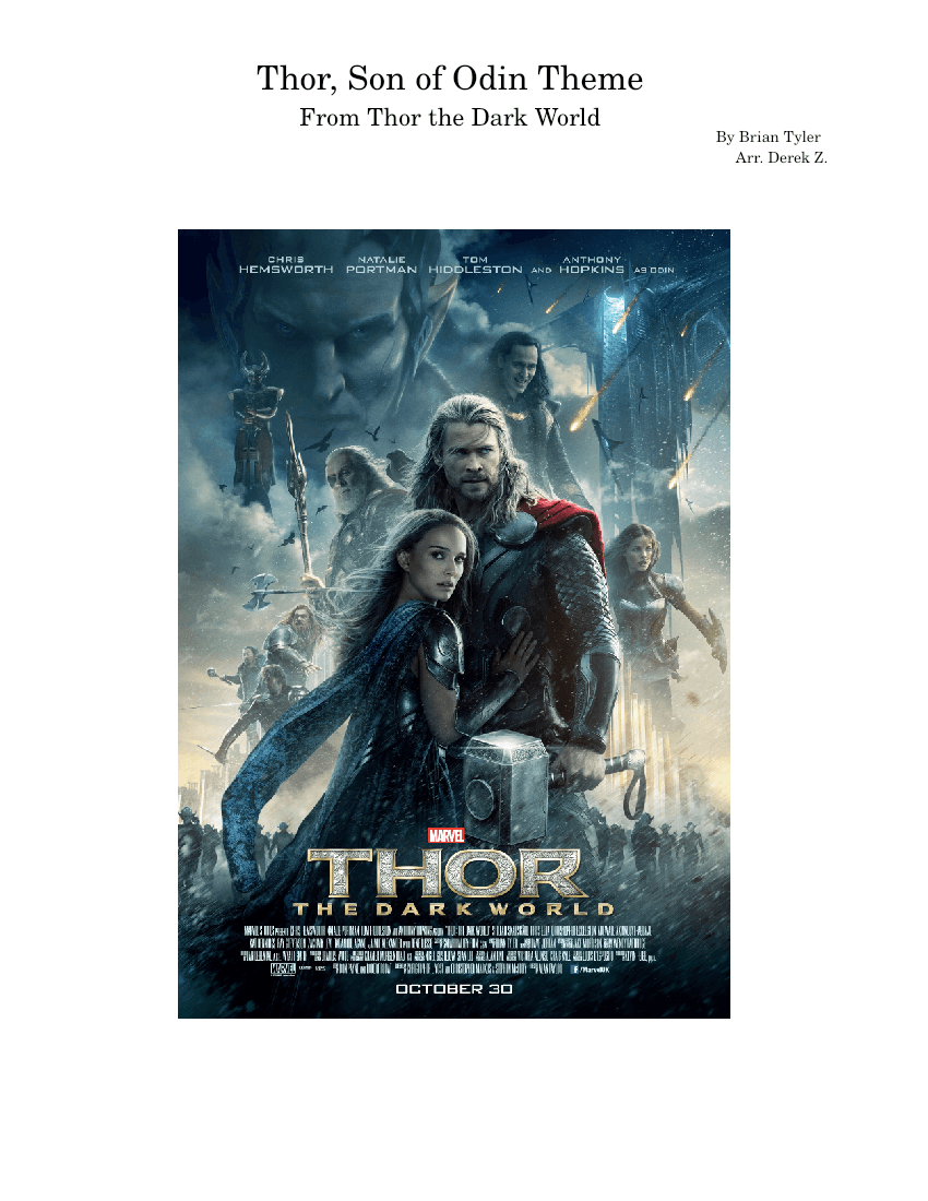 Thor Son of Odin Theme (From Thor the Dark World) – By Brian Tyler/Arr ...
