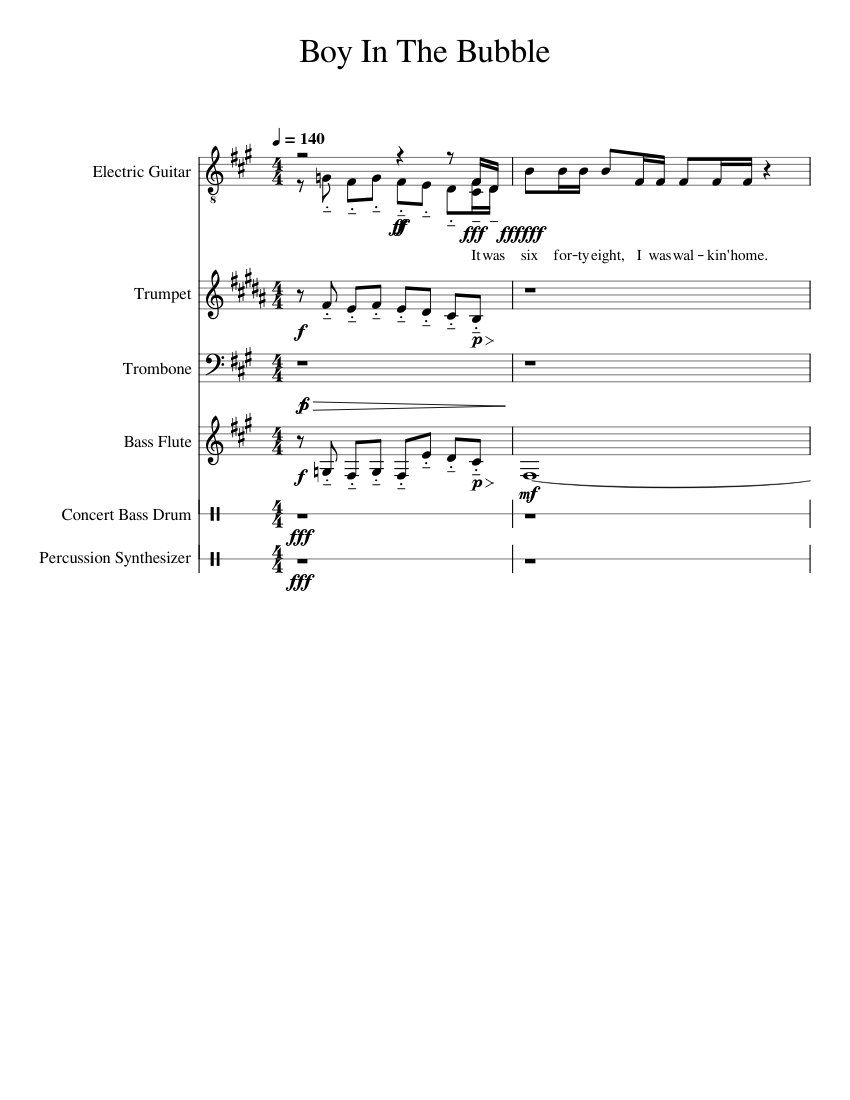 Boy In The Bubble Sheet music for Trombone, Guitar, Bass drum, Tom tom ...