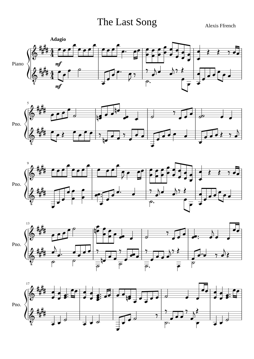 The Last Song Sheet Music for Piano (Solo) | MuseScore.com
