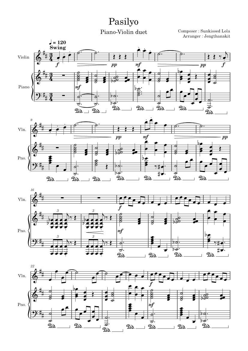 Pasilyo – Duet Sheet Music for Piano, Violin (Solo) | MuseScore.com
