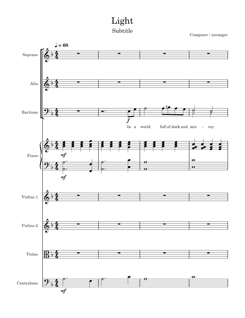 Light Sheet music for Piano, Strings group, Synthesizer, Woodwinds ...