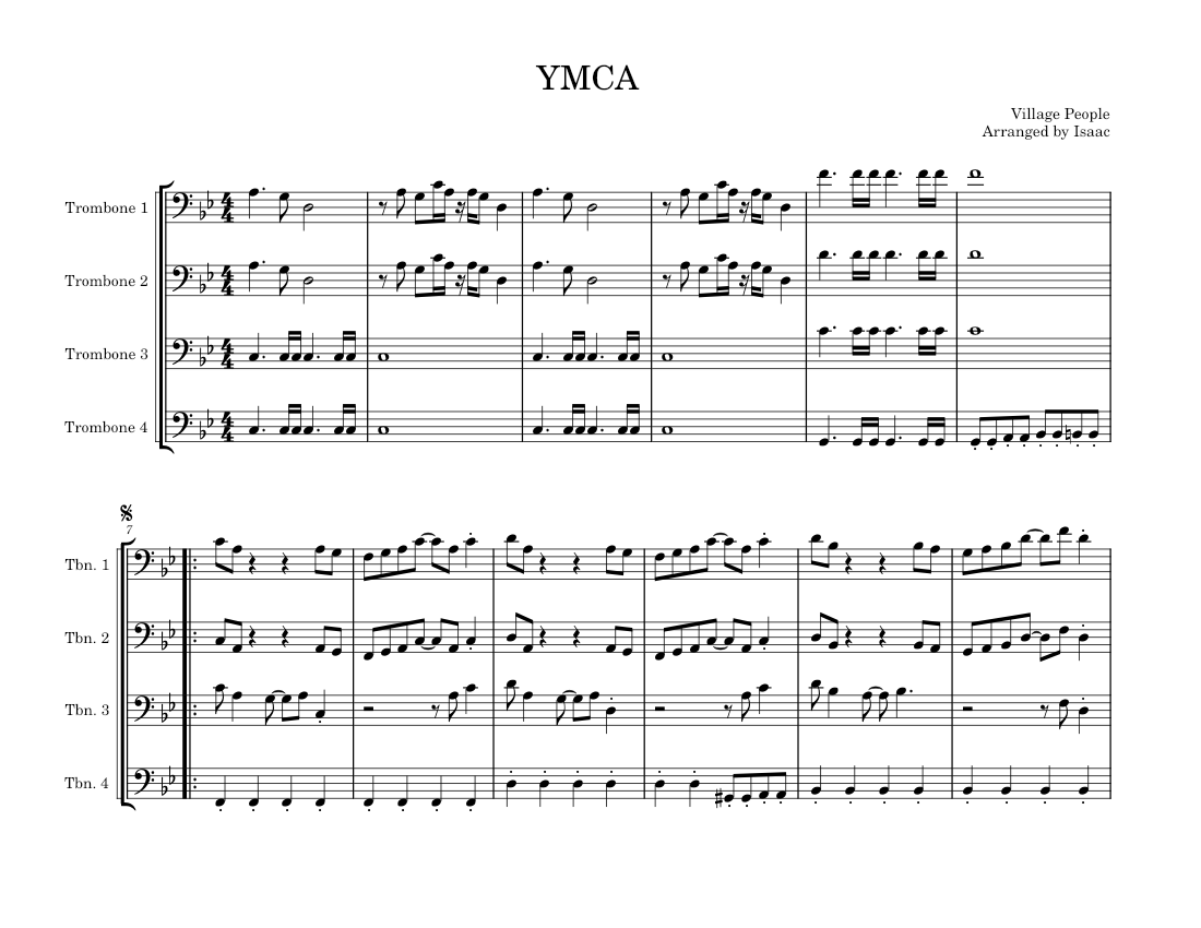 Ymca – Village People Sheet music for Trombone (Mixed Quartet ...