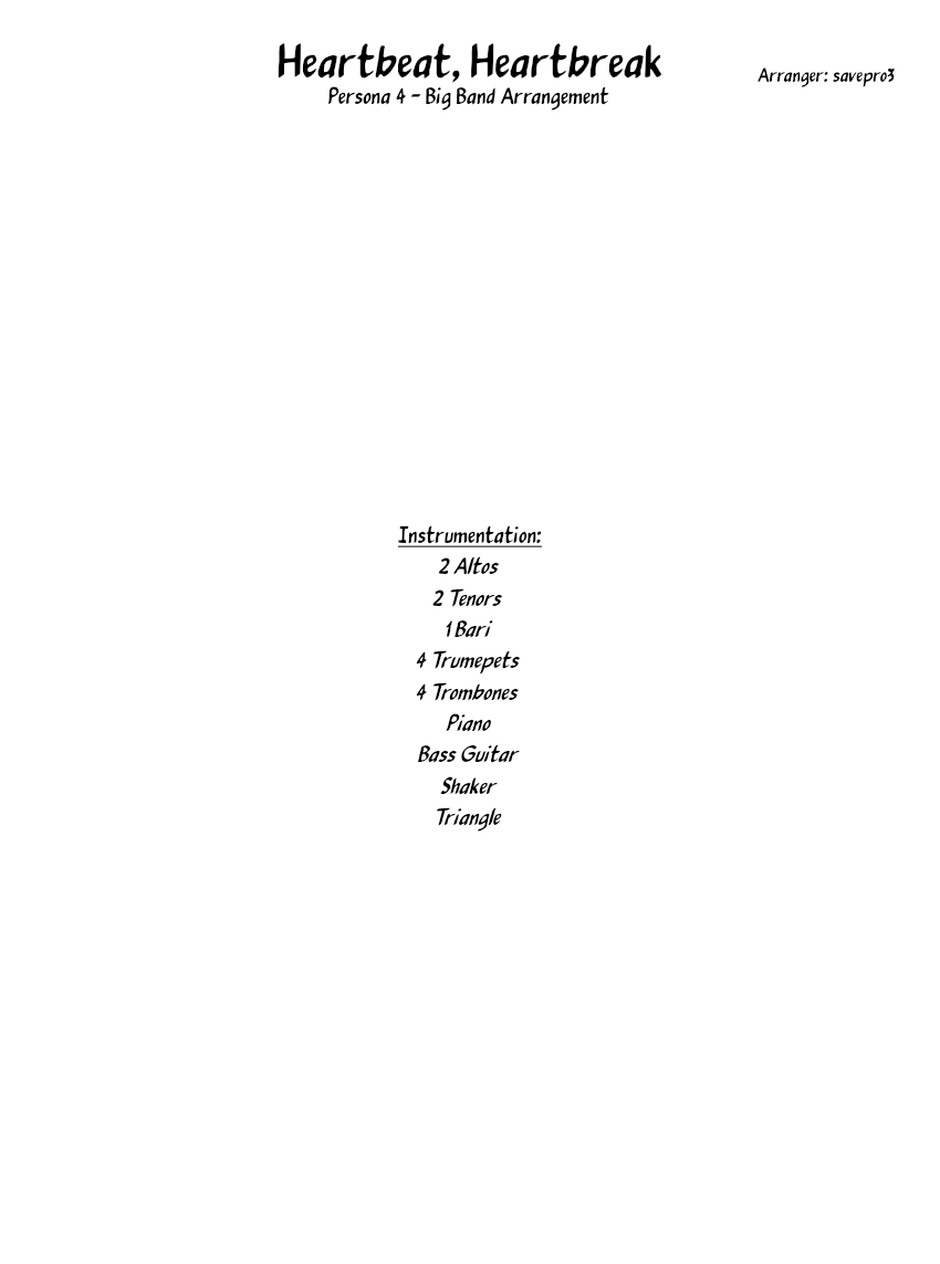 Persona 4 - Heartbeat, Heartbreak | Big Band Arrangement Sheet Music ...