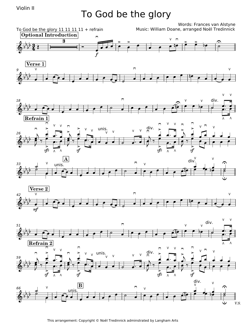 To God Be the Glory - William Howard Doane Sheet music for Violin (Solo ...