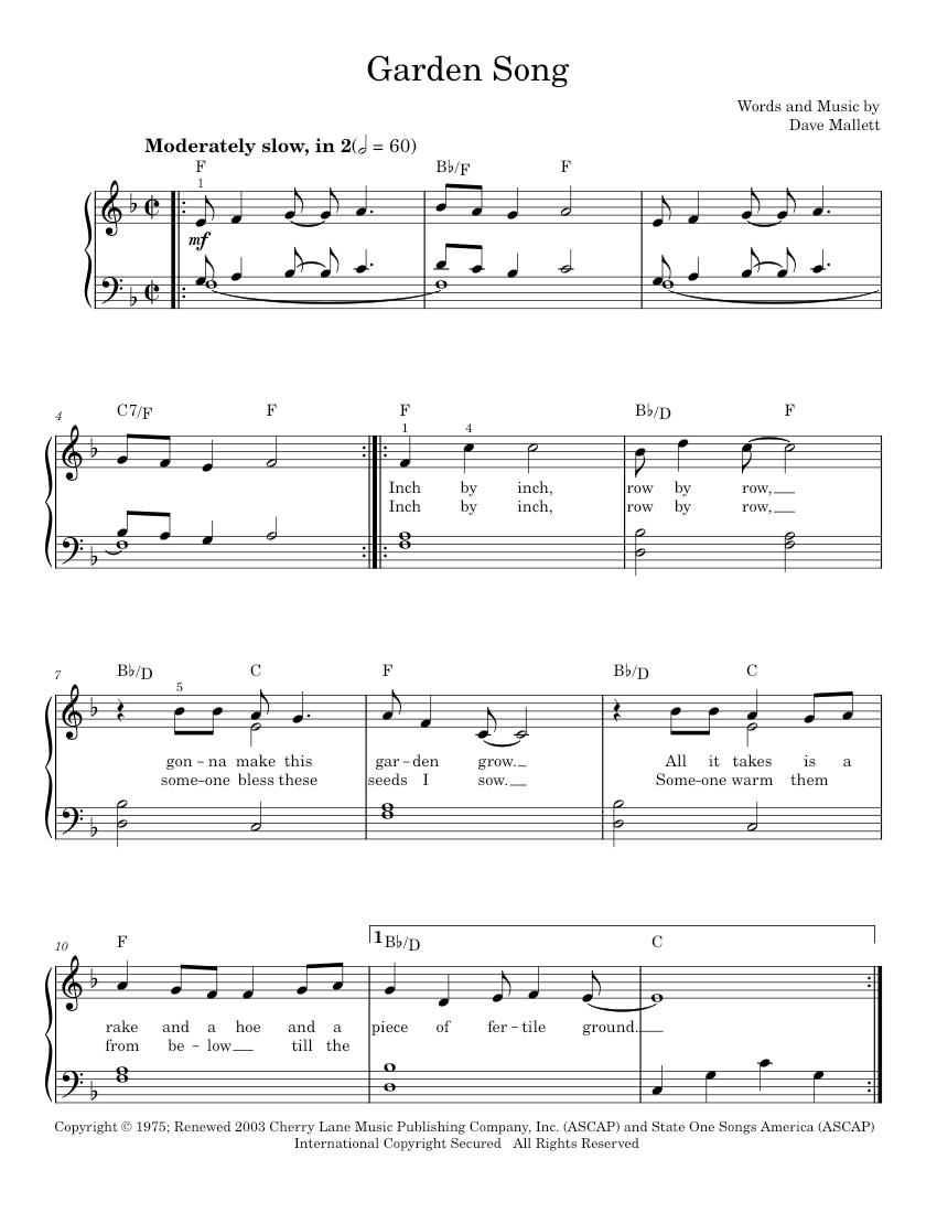 Play Official version of Garden song Sheet Music by John Denver for ...
