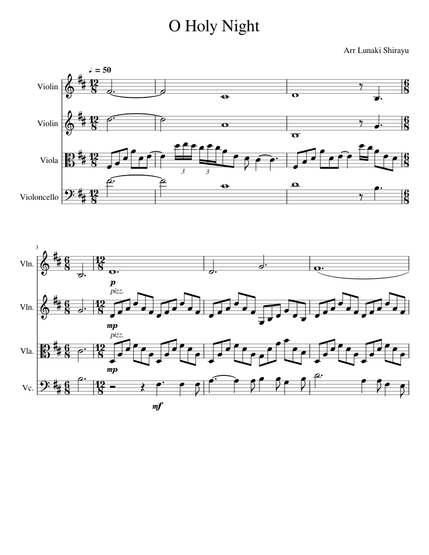 O Holy Night Sheet music for Violin, Viola, Cello (String Quartet ...