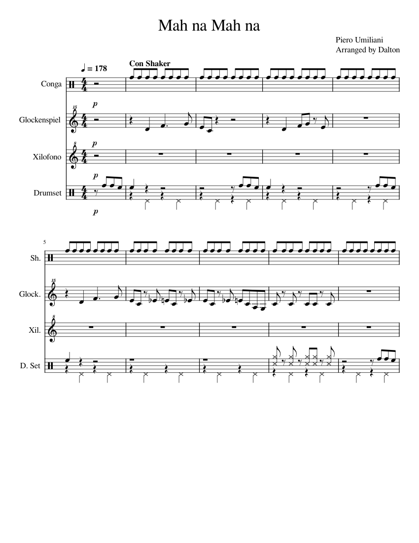 Mah-Nà Mah-Nà – Piero Umiliani Sheet music for Glockenspiel, Drum group, Xylophone, Strings ...