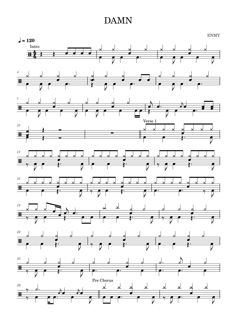 Damn DAMN Sheet music for Drum group (Solo) | Musescore.com