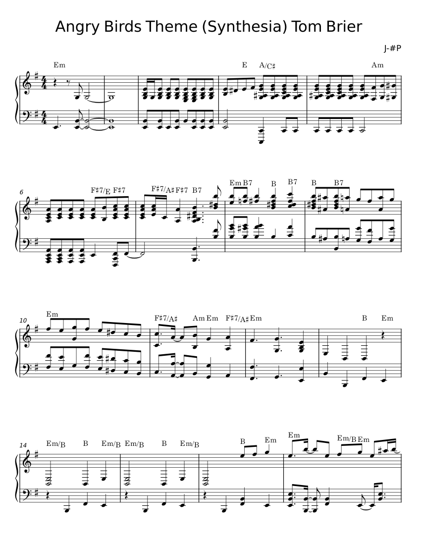 Angry Birds Theme - Tom Brier Sheet Music with Chords for Piano (Solo ...