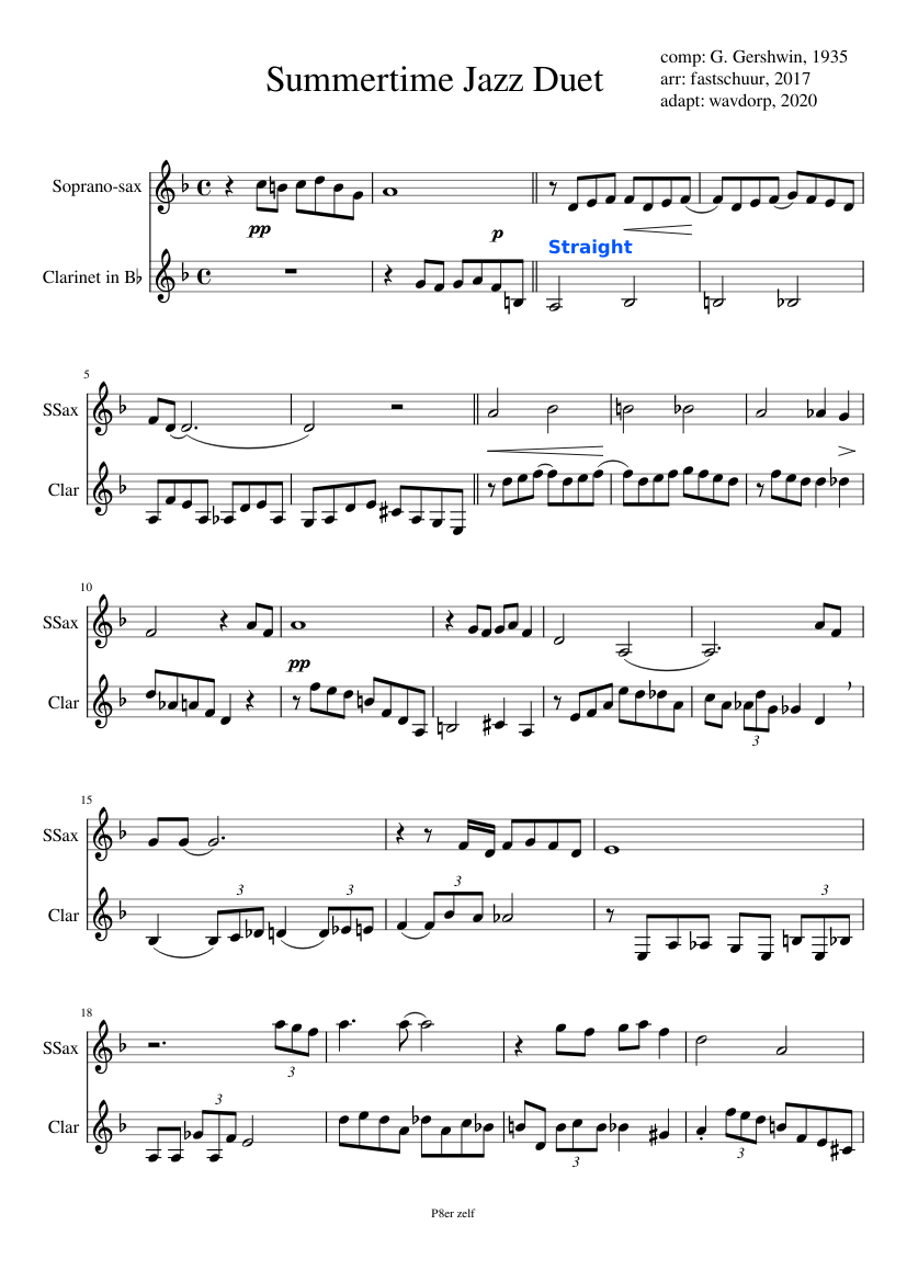 Summertime Jazz Duet, SSax-BbClar Sheet music for Clarinet in b-flat ...