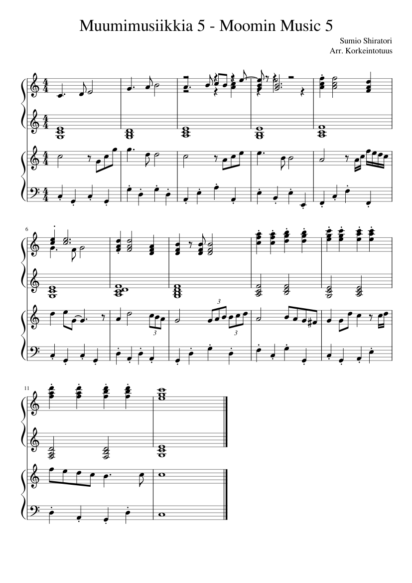 Moomin Music 5 (Muumimusiikkia 5) - Sumio Shiratori Sheet Music for ...