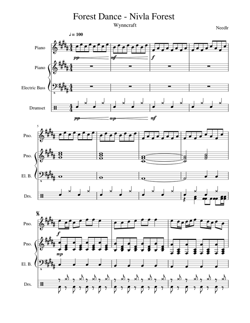 Wynncraft OST - Forest Dance - Needlr Sheet music for Piano, Bass ...