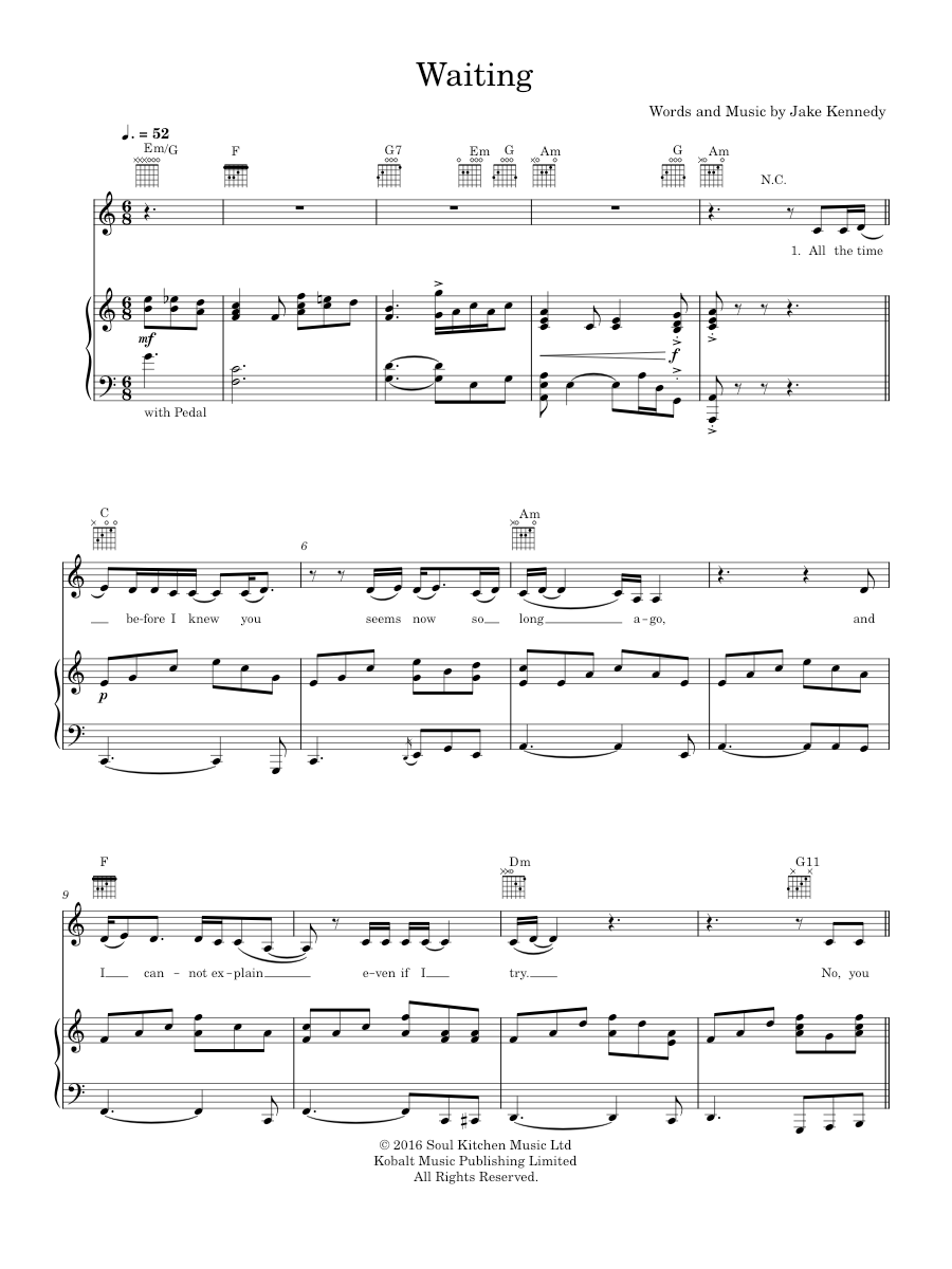 Waiting Sheet music for Piano, Vocals by Jake Bugg ft Noah Cyrus ...