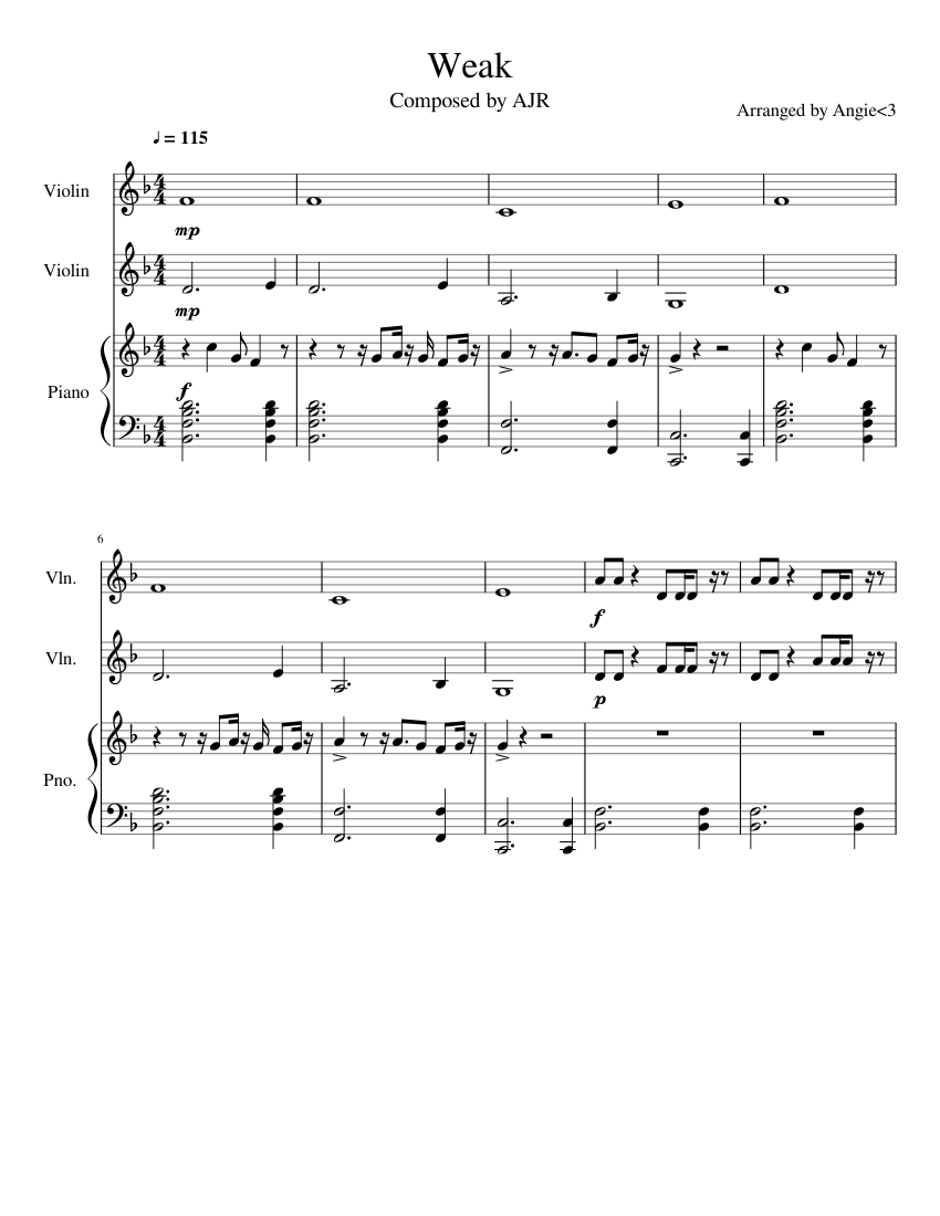 Weak Sheet music for Piano, Violin (Mixed Trio) | Musescore.com