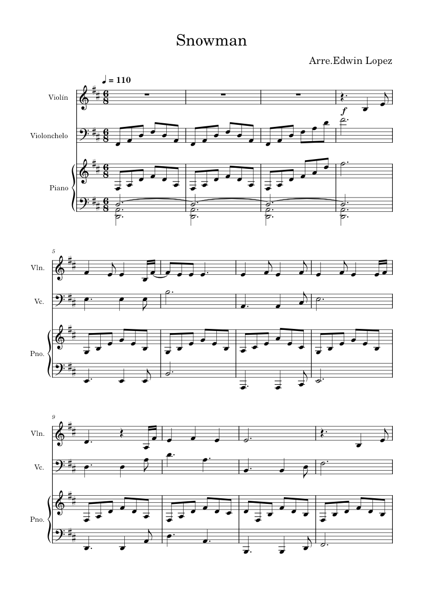 Snowman – Sia Snowman Sheet Music for Piano, Violin, Cello (String Trio ...