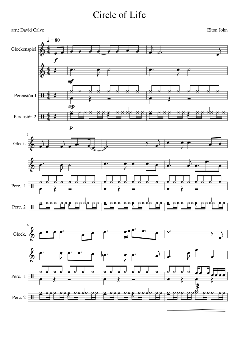 Circle of life – Elton John Sheet Music for Glockenspiel, Drum group ...