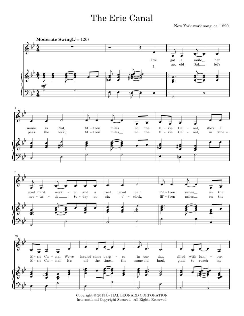 Play Official version of The Erie Canal Sheet Music by New York Work ...