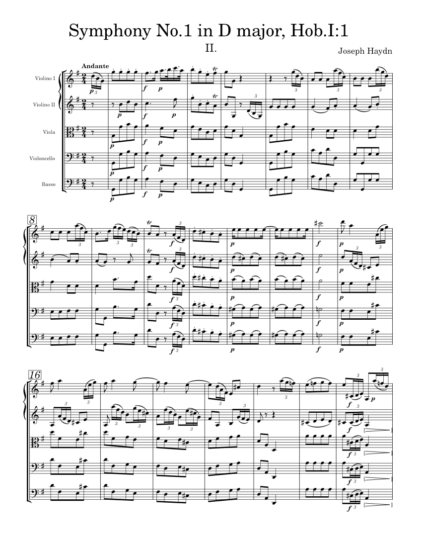 Symphony No. 1 in D major, 2nd Movement - Joseph Haydn Sheet music for Viola, Strings group ...
