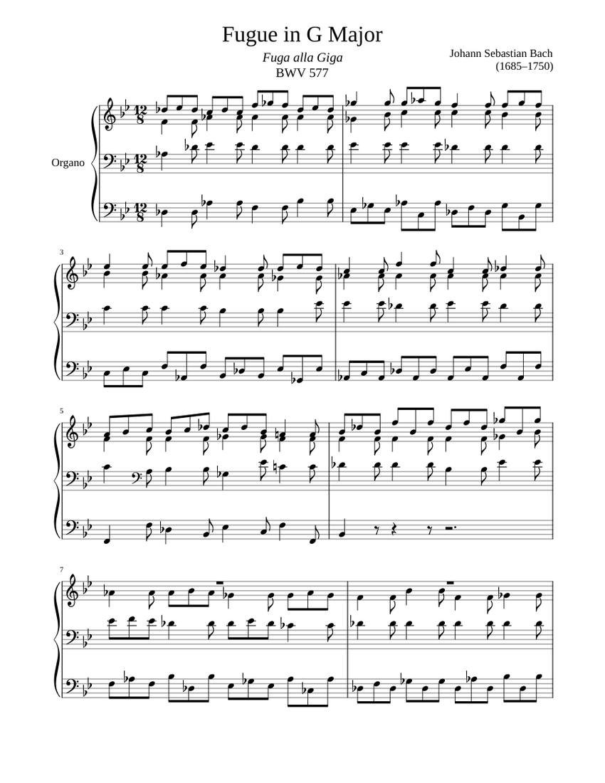 Fugue in G Major BWV 577 Bach 1 Sheet music for Organ (Solo ...