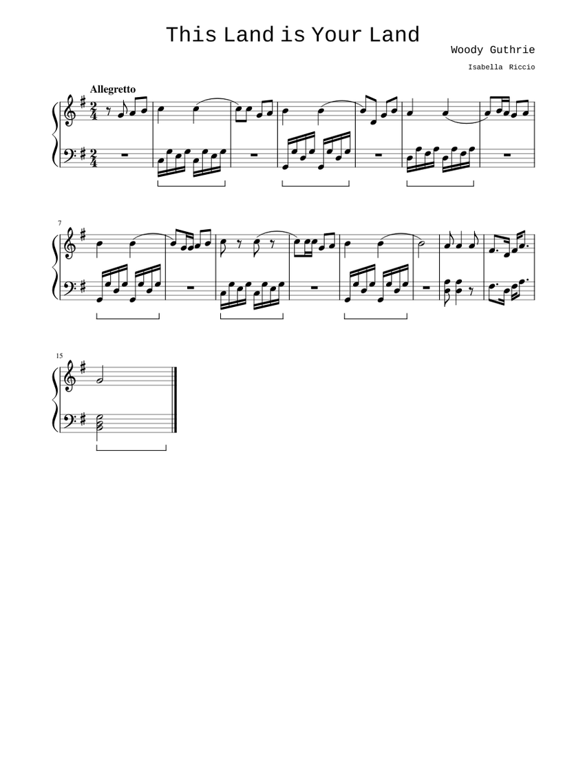 This Land is Your Land Sheet music for Piano (Solo) Easy | Musescore.com