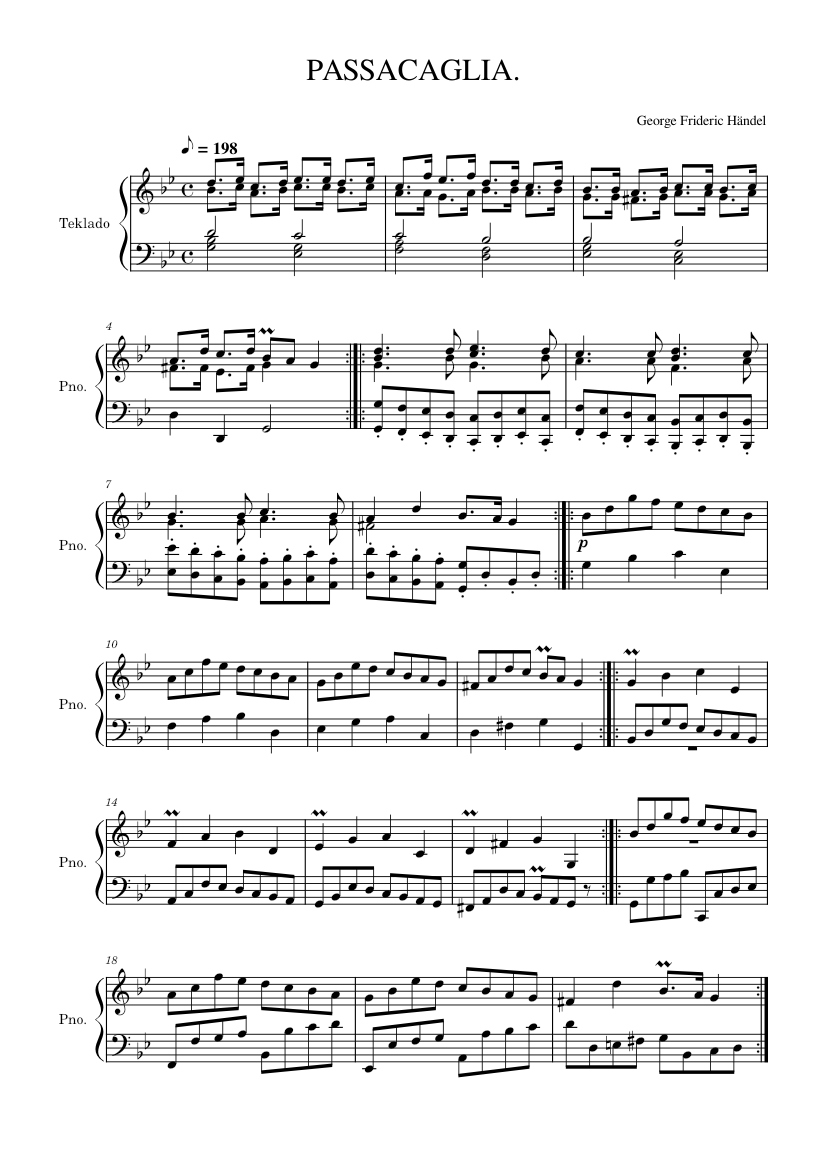 PASSACAGLIA IN G MINOR Sheet Music for Piano (Solo) | MuseScore.com