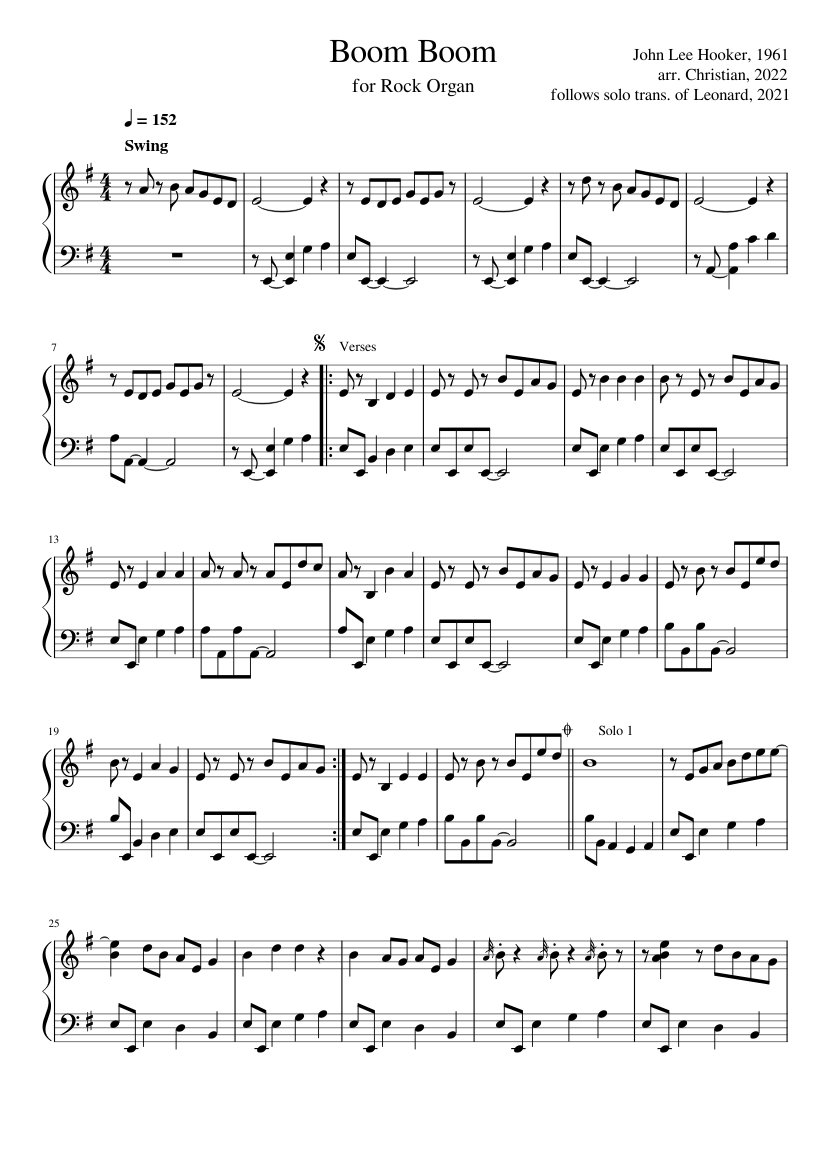 Boom Boom , for Rock Organ , 2022 , CS Sheet music for Piano (Solo ...