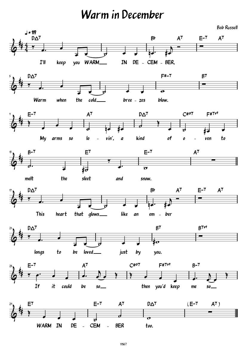 Warm in December (Lead sheet with lyrics ) Sheet music for Piano (Solo ...