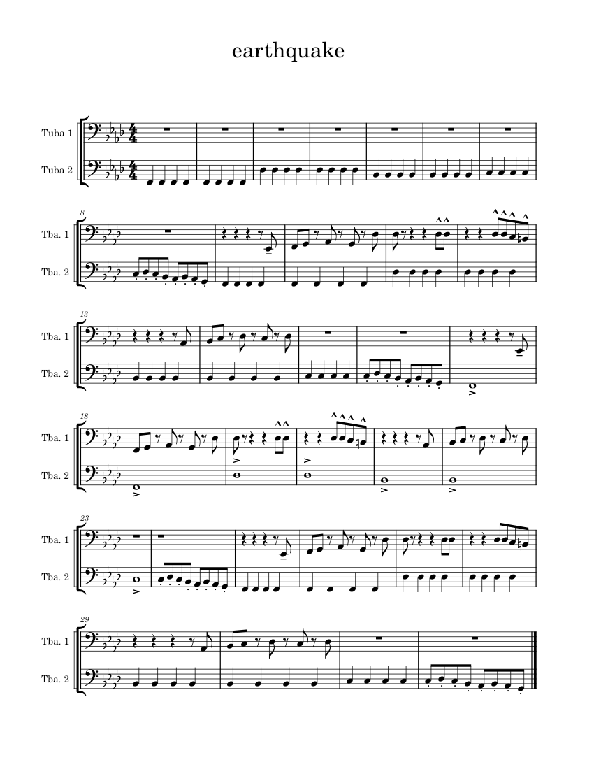 earthquake Sheet music for Tuba (Brass Duet) | Musescore.com
