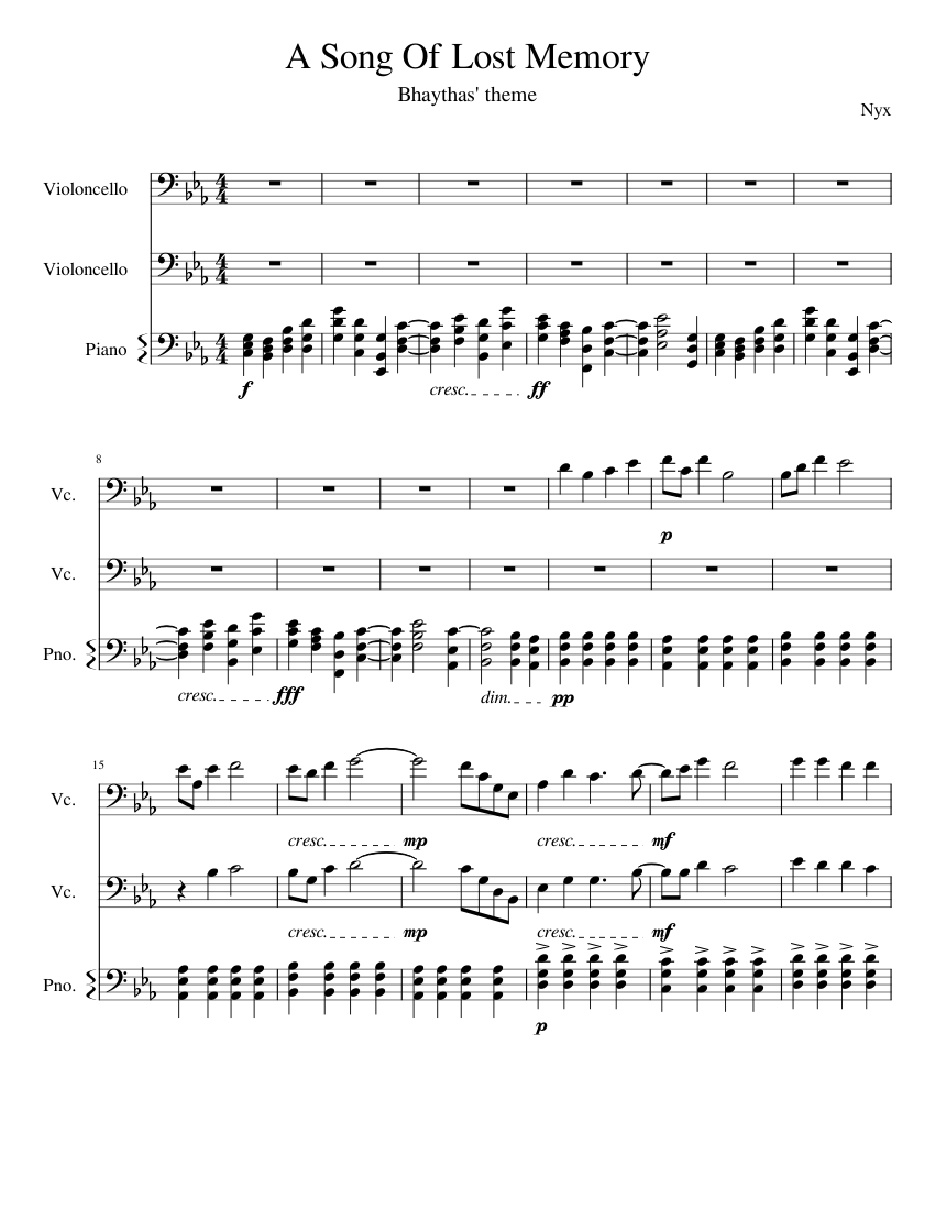 A Song Of Lost Memory Sheet music for Piano, Cello (Mixed Trio ...