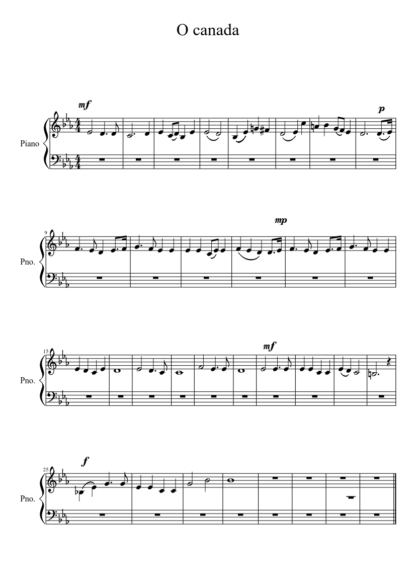 O canada Sheet music for Piano (Solo) | Musescore.com