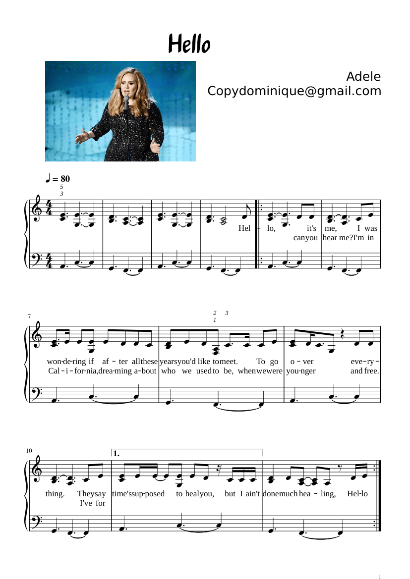 Hello – Adele Sheet music for Piano (Solo) Easy | Musescore.com