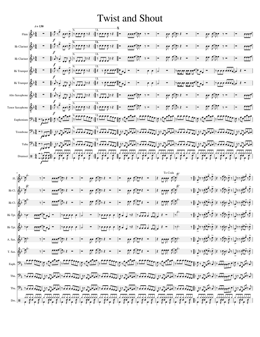 Twist and Shout Sheet Music for Trombone, Euphonium, Tuba, Flute & more ...
