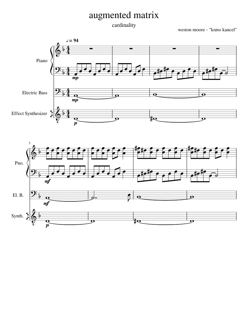 augmented matrix Sheet music for Piano, Bass guitar, Synthesizer (Mixed ...