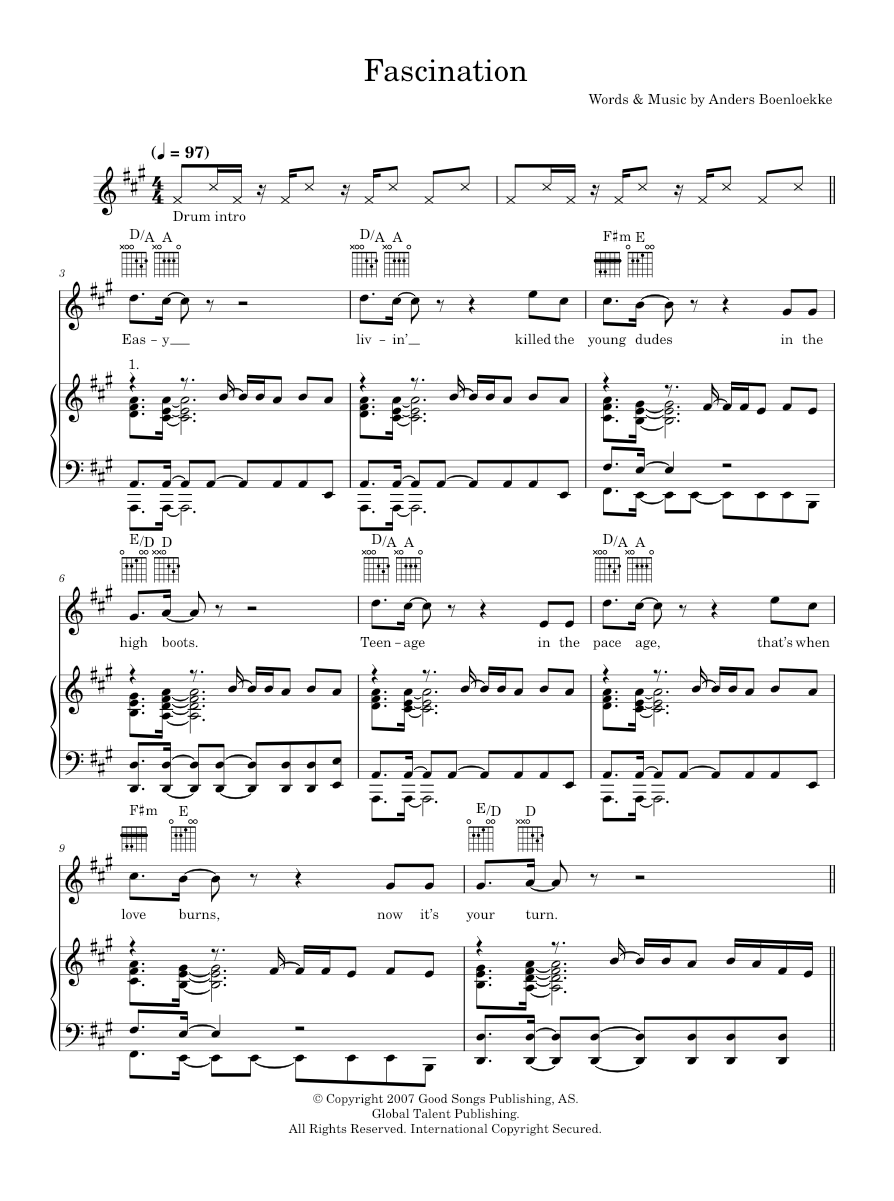 Play Official version of Fascination sheet music by Alphabeat for Piano ...