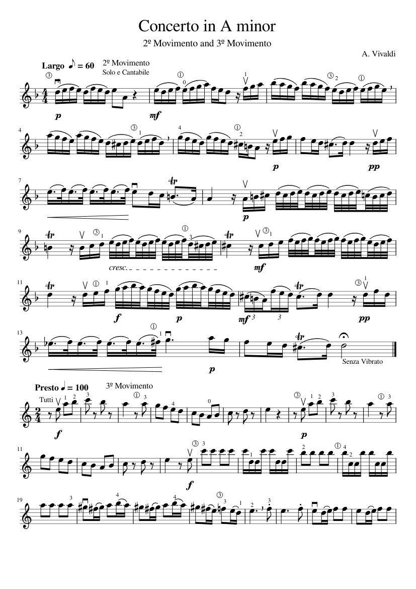 Concerto in A minor (2 & 3 Movements) – Antonio Vivaldi Sheet Music for ...