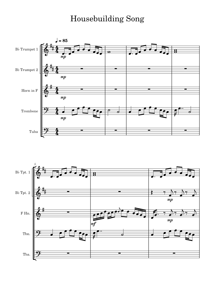 Housebuilding Song Sheet Music for Trombone, Tuba, Trumpet in b-flat ...