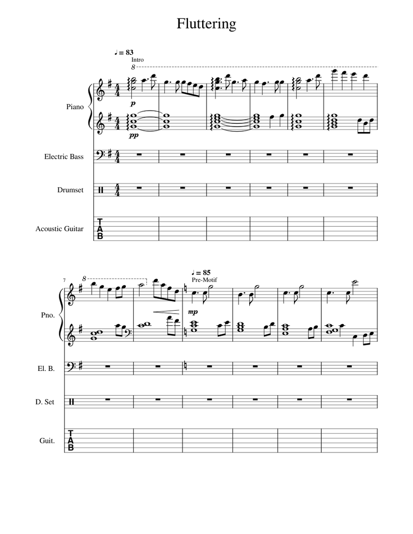 Fluttering Sheet music for Piano, Guitar, Bass guitar, Drum group ...