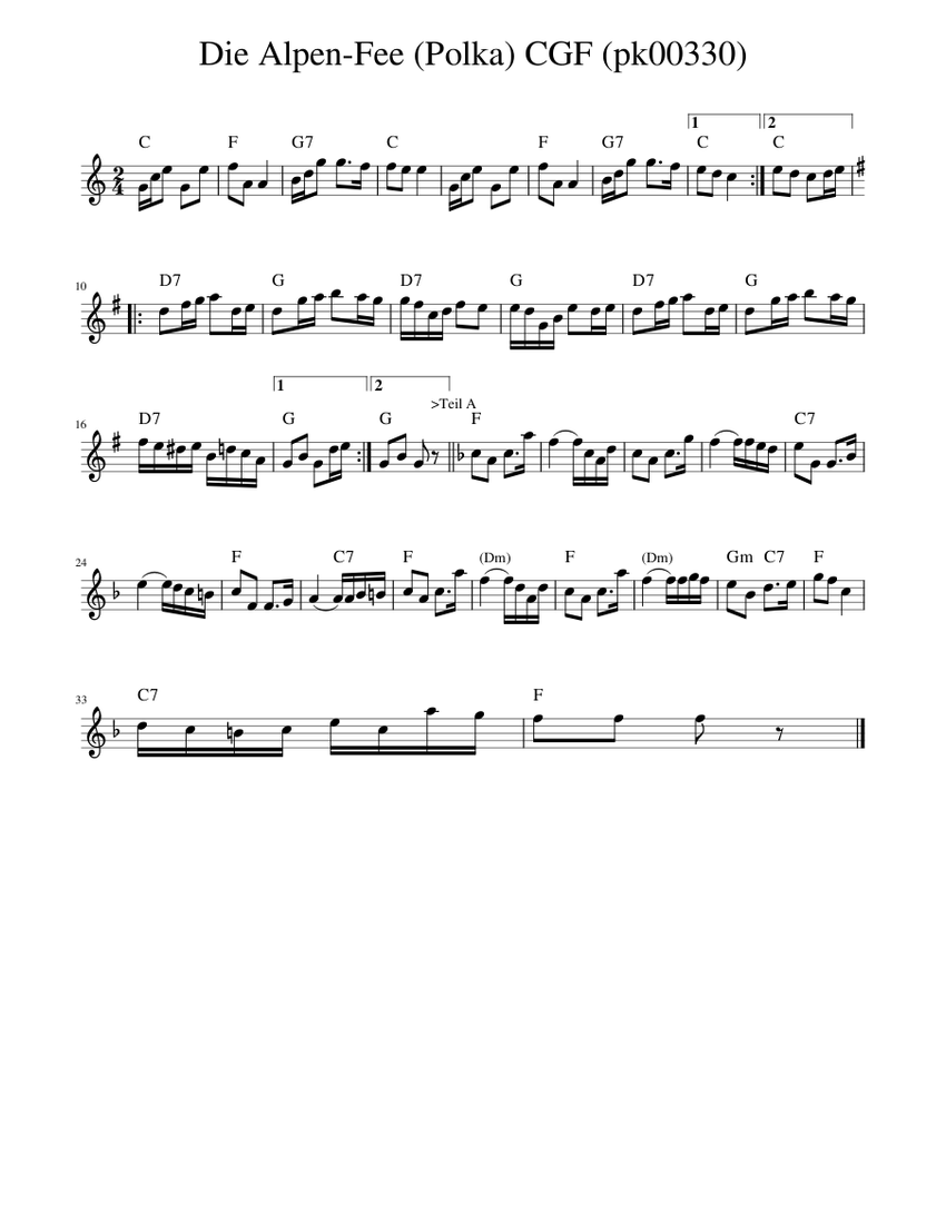 Die Alpen-Fee (Polka) CGF (pk00330) Sheet music for Piano (Solo) Easy ...