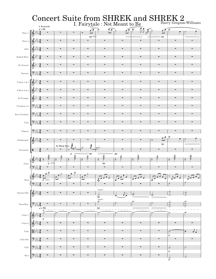Concert Suite from Shrek and Shrek 2 - Part I Sheet Music for Piano ...