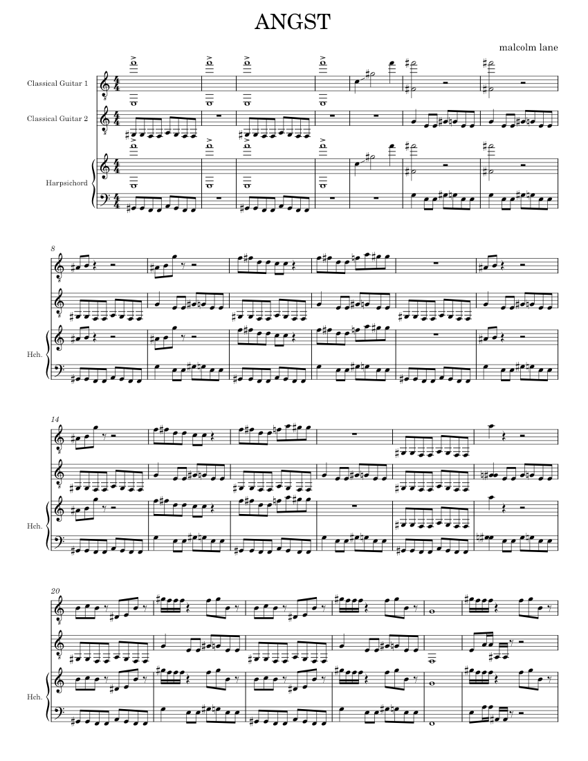 ANGST Sheet music for Harpsichord, Guitar (Mixed Trio) | Musescore.com