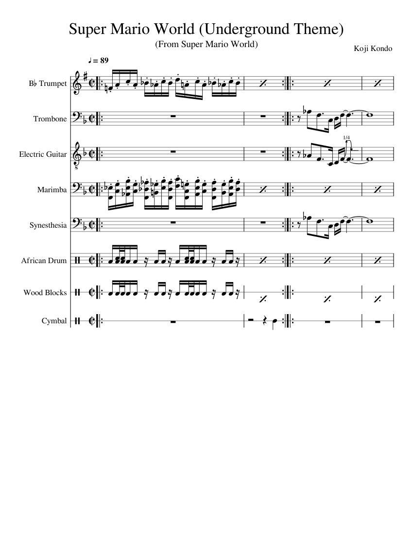 Super Mario World (Underground Theme) Sheet music for Piano, Trombone ...